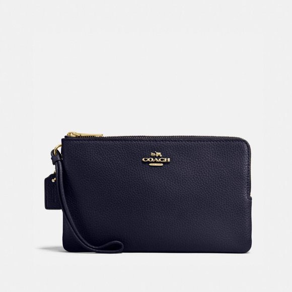 Coach | Bags | Coach 6649 Wristlet Double Zip Wallet In Polished Pebble ...